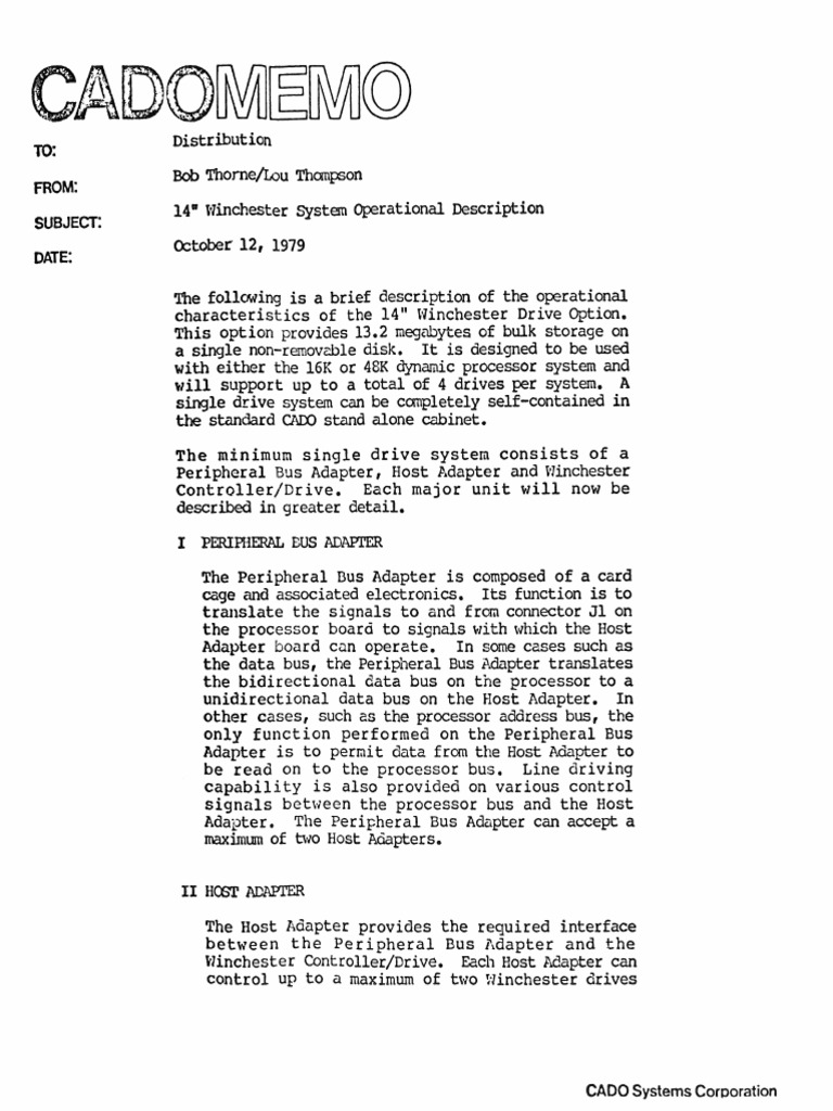 CADO_Systems_-_14-inch_Winchester_System_Operational_Description_memo_-_12Oct1979 | PDF