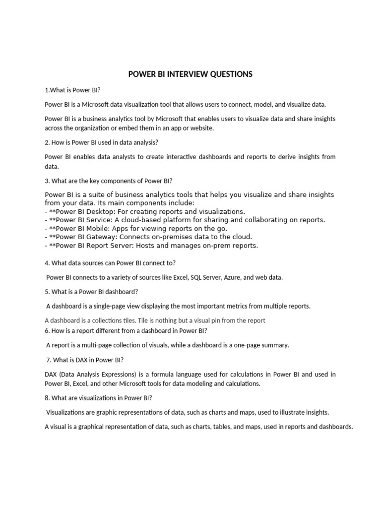 Power Bi Interview Questions-1 | PDF | Microsoft Sql Server | Databases