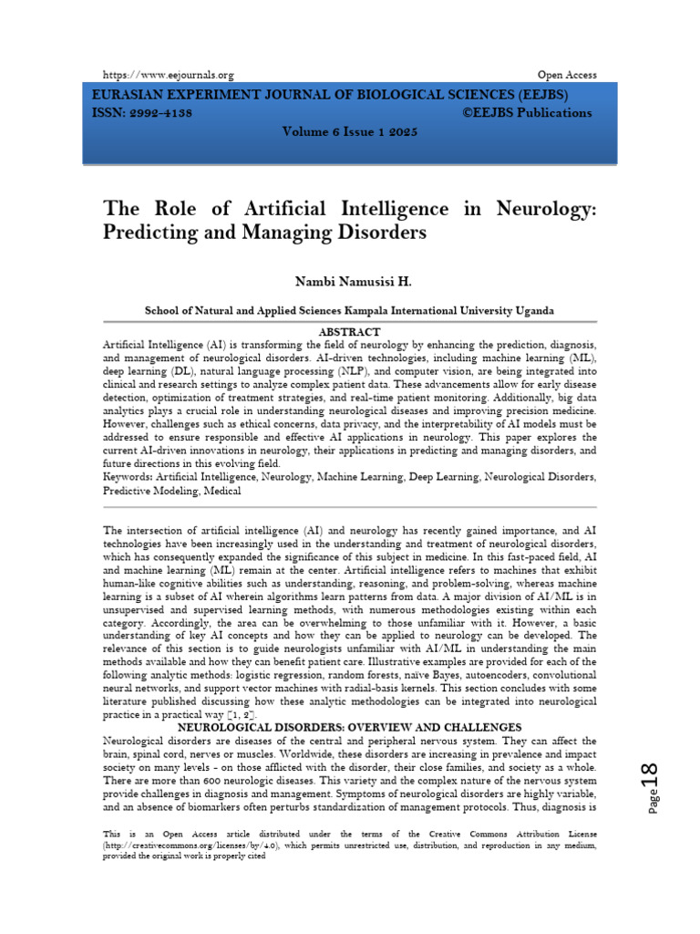 The Role of Artificial Intelligence in Neurology: Predicting and Managing Disorders (WWW - Kiu ...