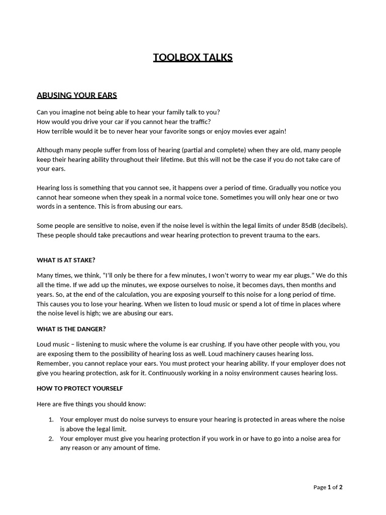 Toolbox Talks - Abusing Your Ears - 2021 | PDF | Noise | Health Sciences