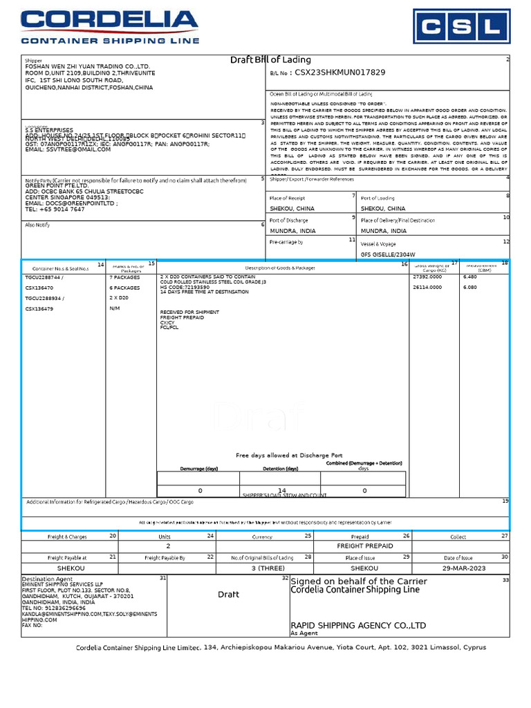 Bill of Lading 2 | PDF | Bill Of Lading | Cargo