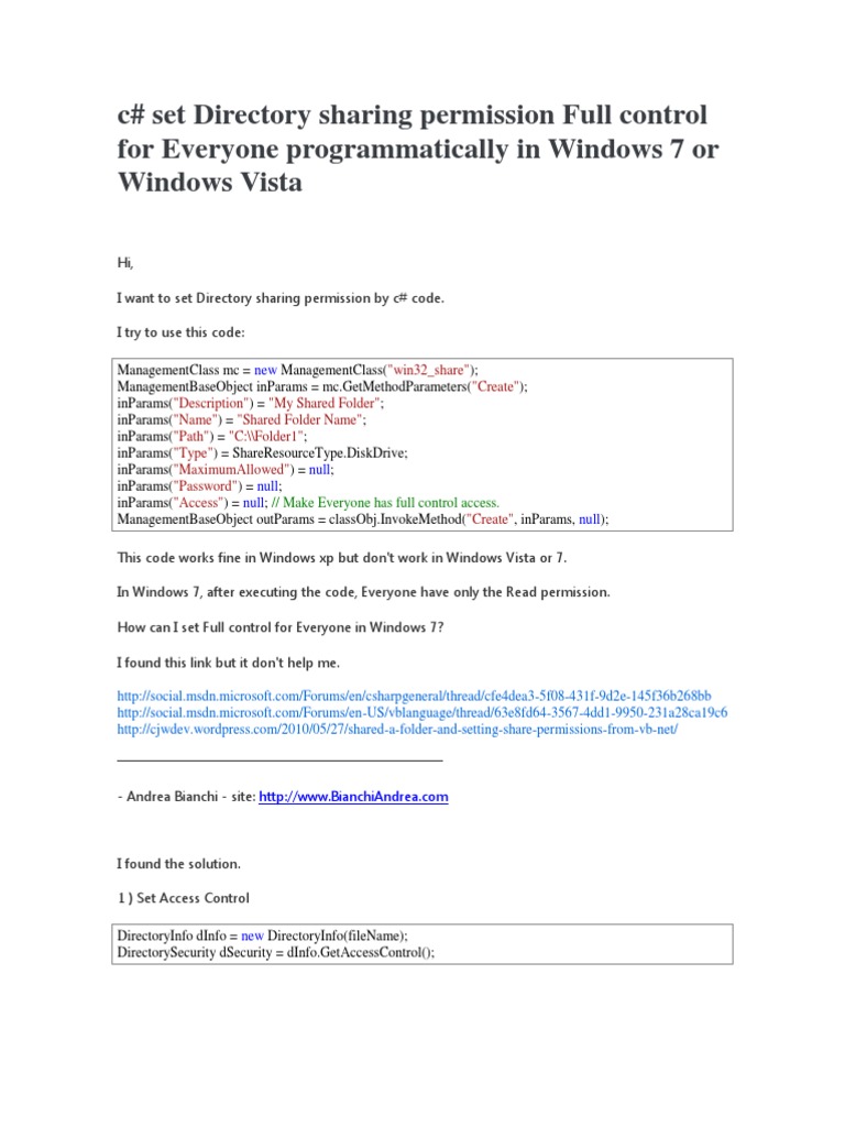 CSharp Permission To Folder | PDF | Directory (Computing) | Microsoft ...