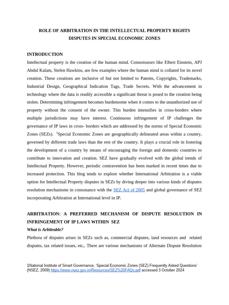 Role of Arbitration in The Intellectual Property Rights Disputes in ...