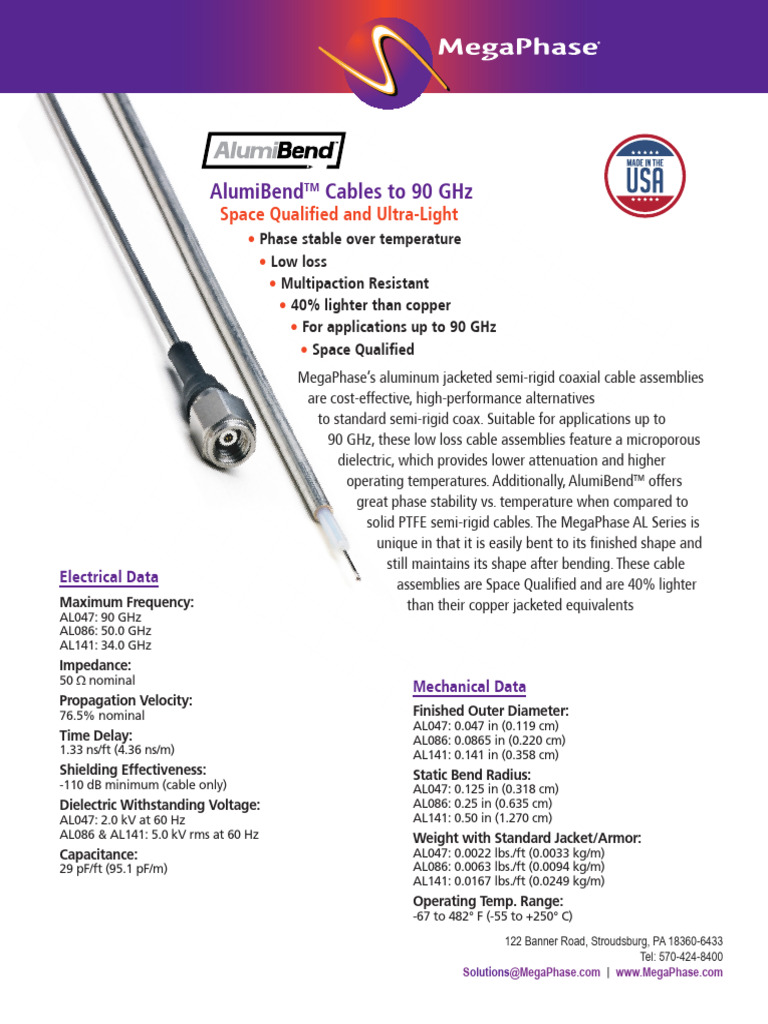 MegaPhase-AlumiBend-Data-Sheet_04262022 | PDF | Coaxial Cable | Electronics