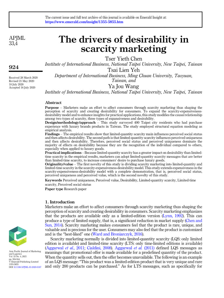 Scarcity Marketing: Drivers of Desirability | PDF | Survey Methodology ...