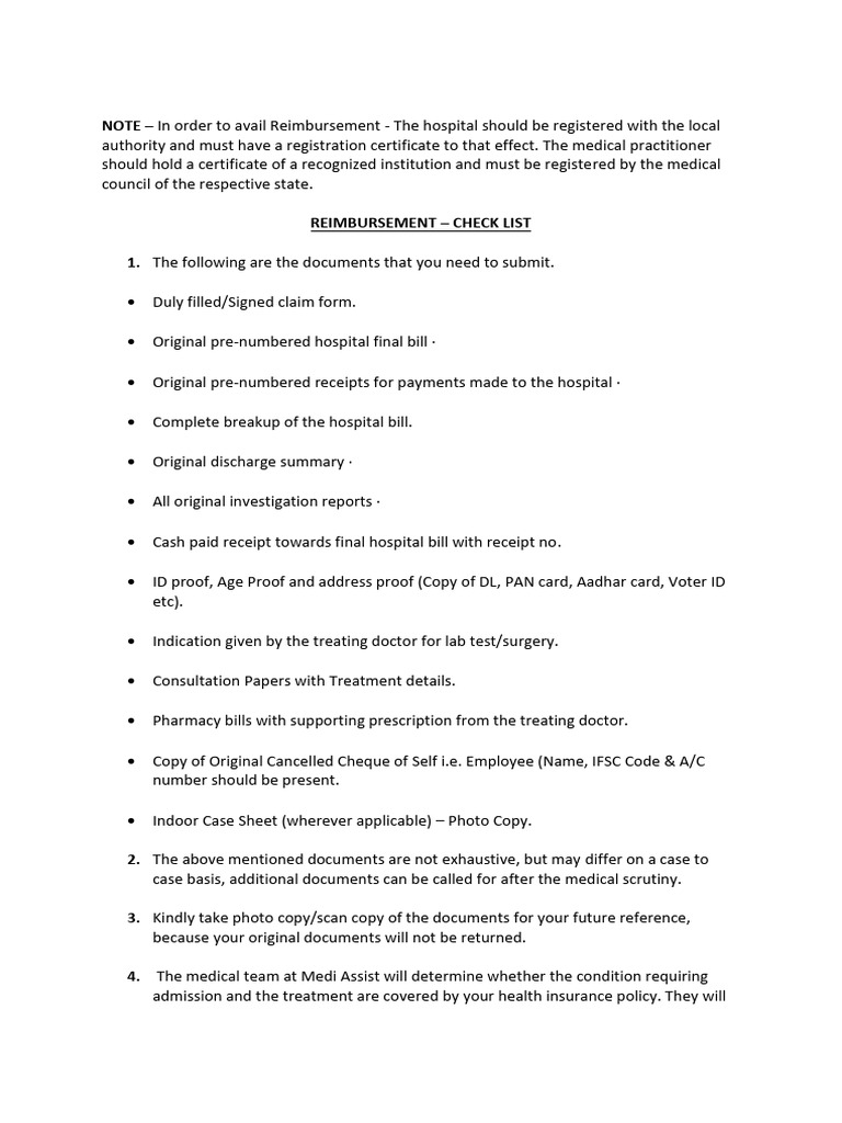 Reimbursement - Check List | PDF