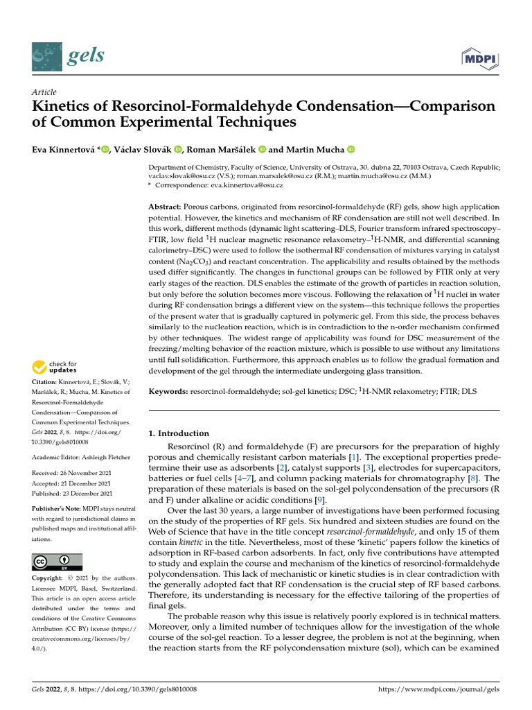 Kinetics of Resorcinol-Formaldehyde Condensation-C | PDF | Chemical ...