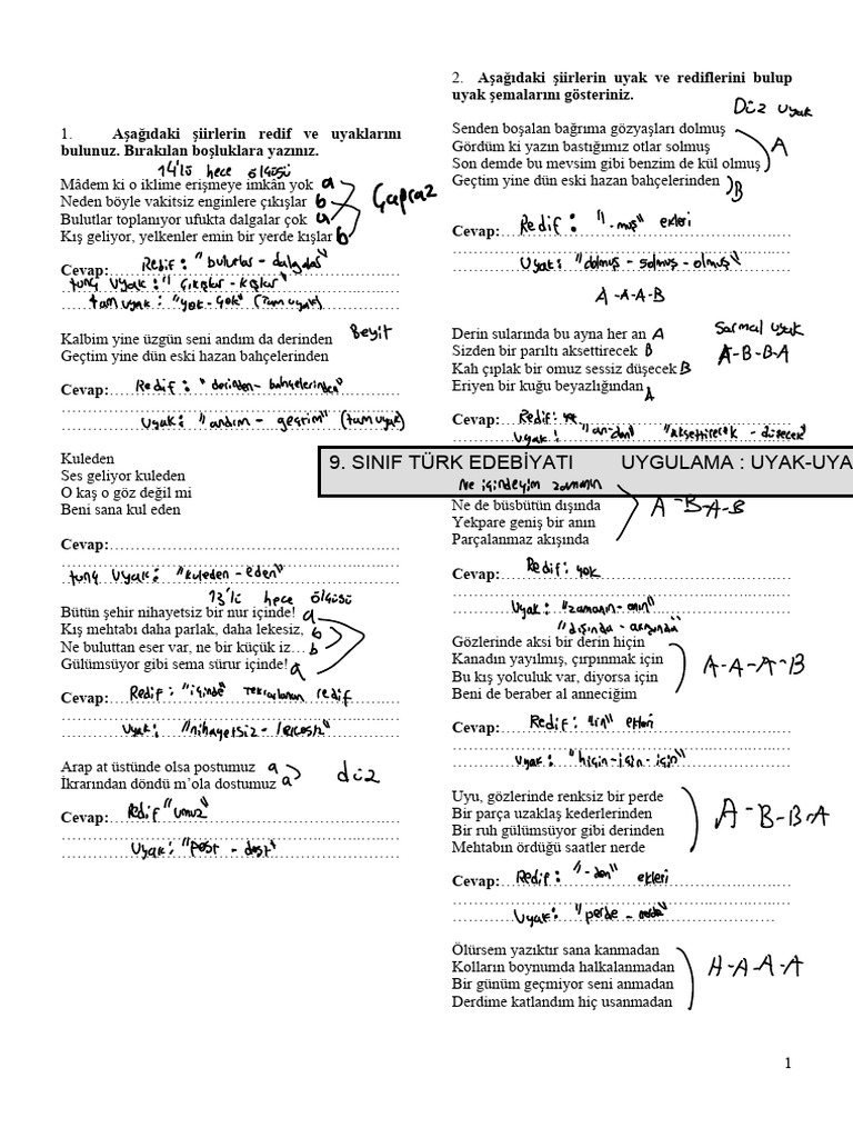 9.ŞİİR UYAK UYGULAMA | PDF
