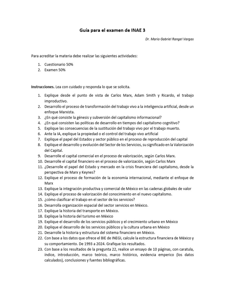 Guía Examen INAE 3 - Rangel Vargas | PDF | Capitalismo | México