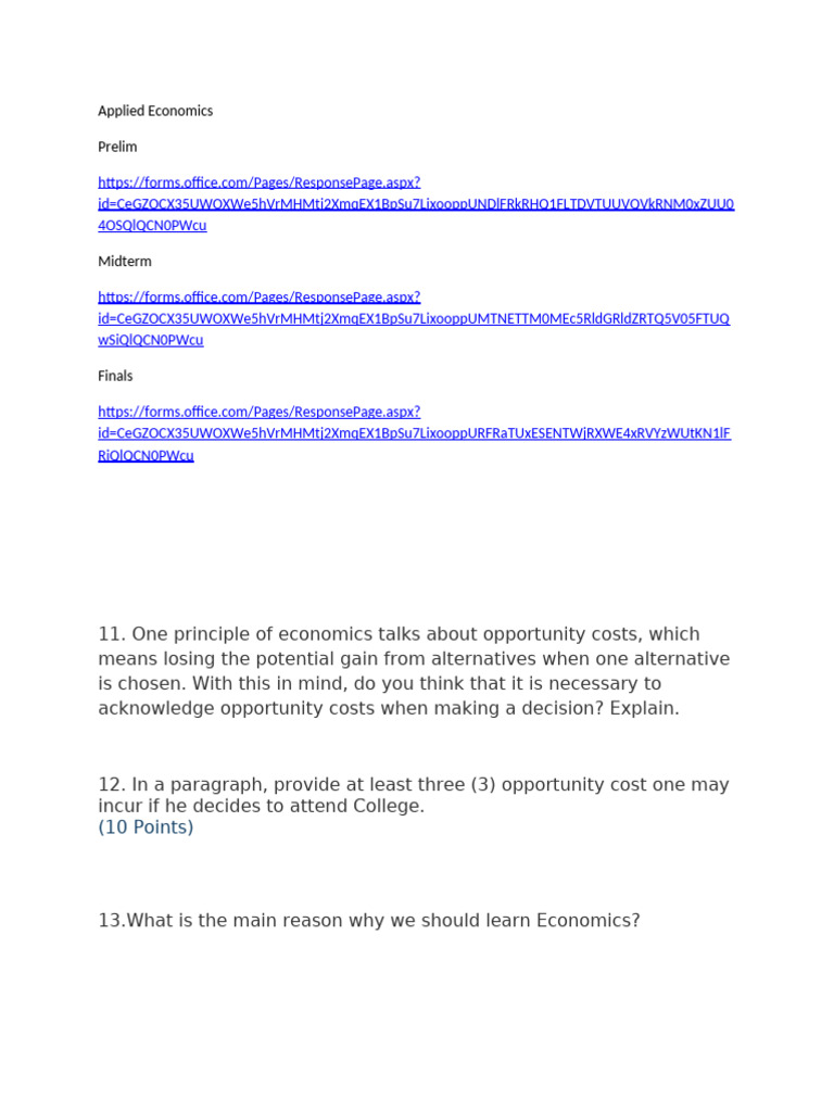 Applied Economics Exam Links | PDF