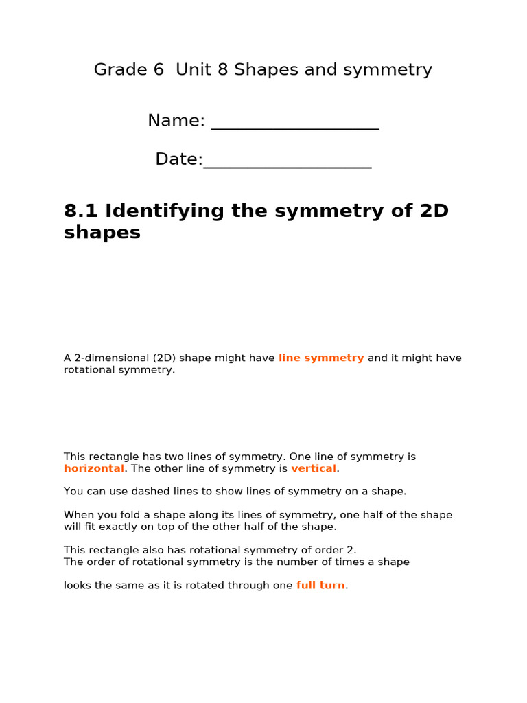 Grade 6 Shapes and Symmetry Unit | PDF | Circle | Shape