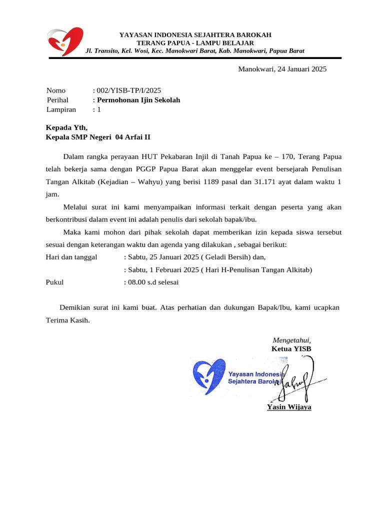 Surat Ijin Dari PGGP | PDF
