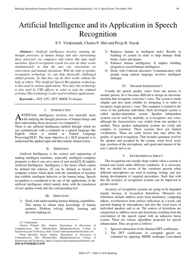 Artificial Intelligence and Its Applicat | PDF | Speech Recognition ...