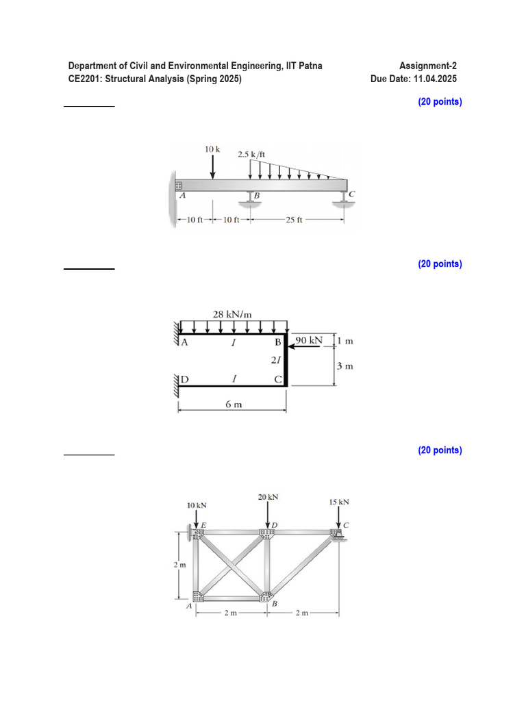 CE2201 Structural Analysis Assignment-2 | PDF