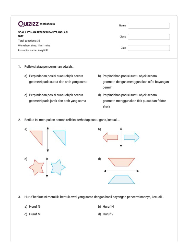 Latihan Refleksi dan Translasi SMP | PDF