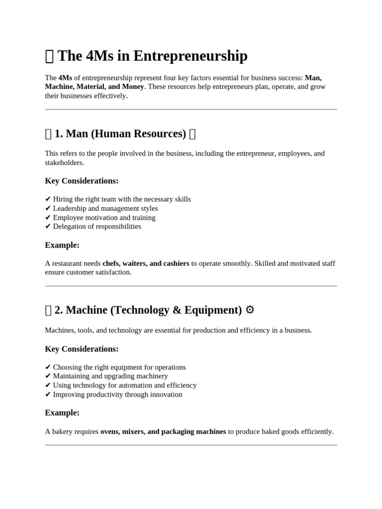 The 4Ms in Entrepreneurship | PDF