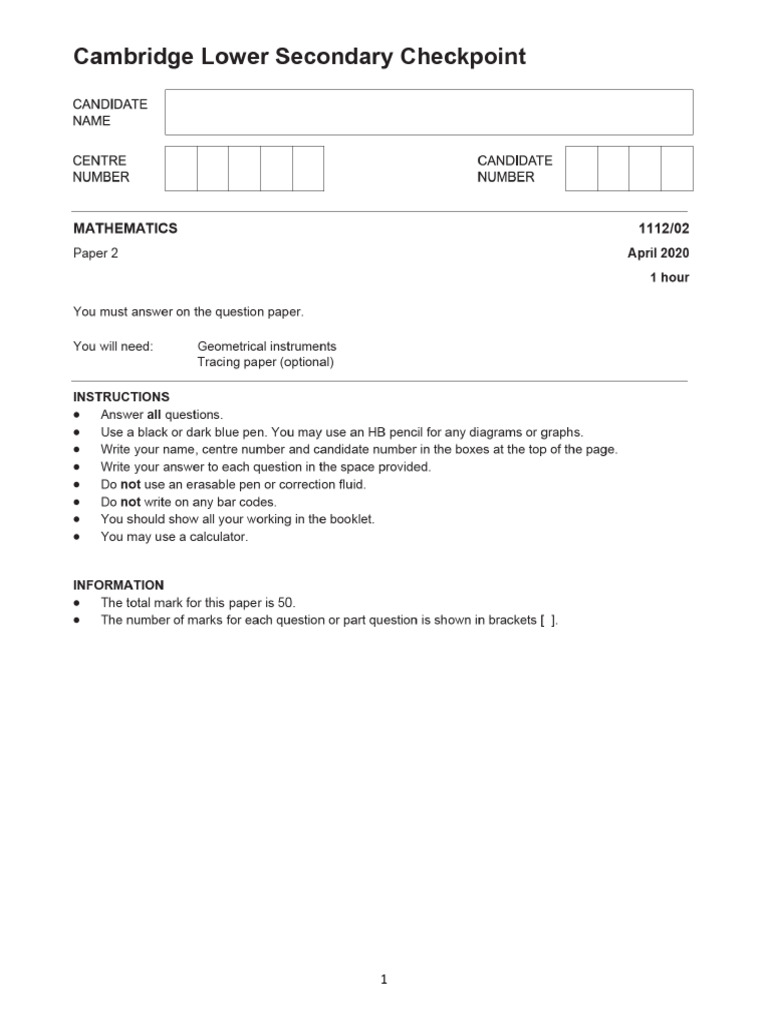 Math Y9 Apr 2020 P2 Answer | PDF