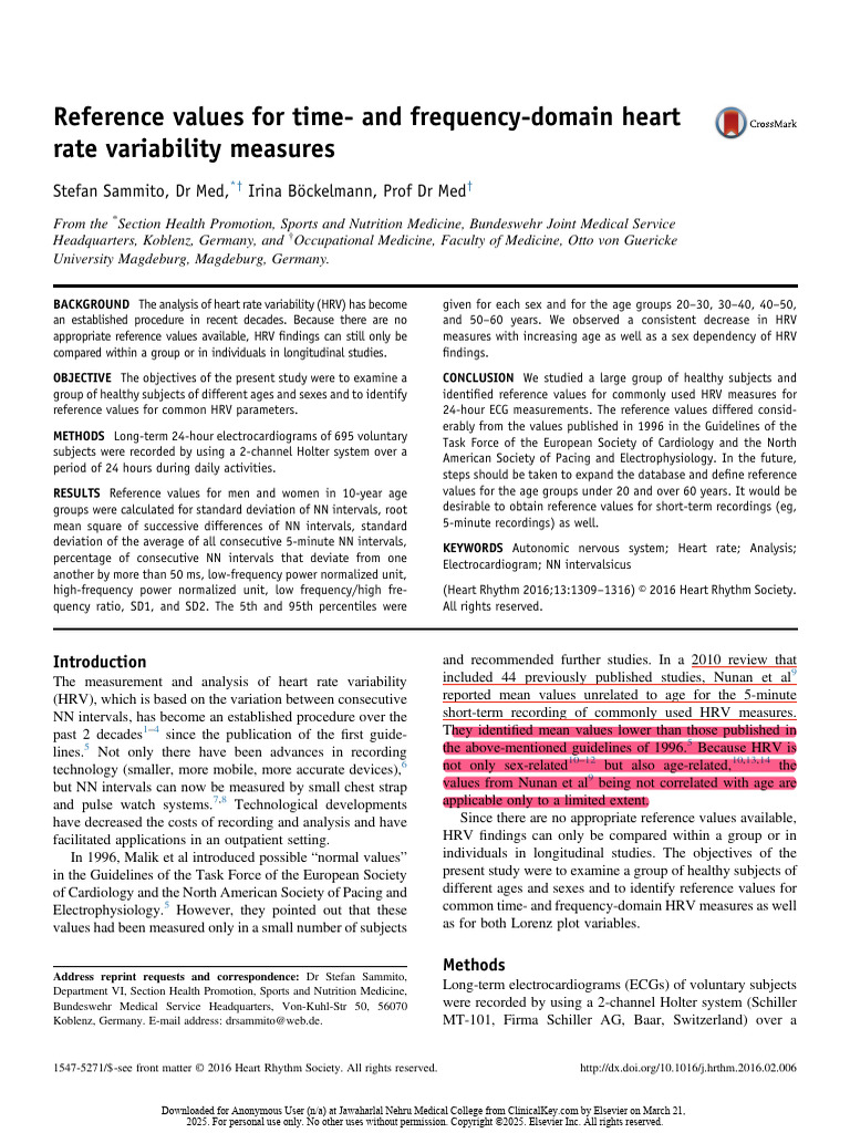 Ref Time: Freq Domain HRV Measure | PDF | Reference Range