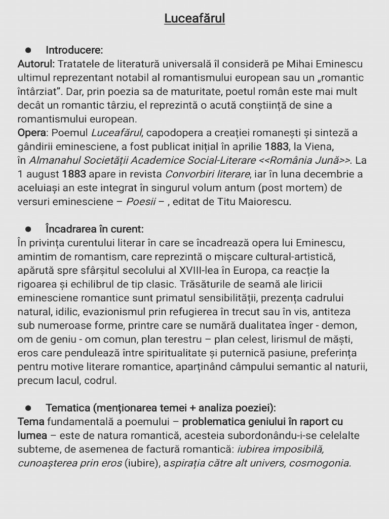 Luceafărul - Eseu Structurat | PDF