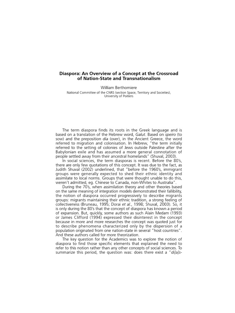Diaspora An Overview of A Concept at The | PDF | Diaspora | Globalization