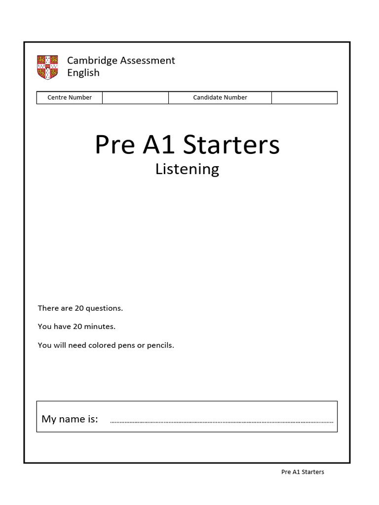 Cambridge Pre-A1 Test 1 Listening | PDF
