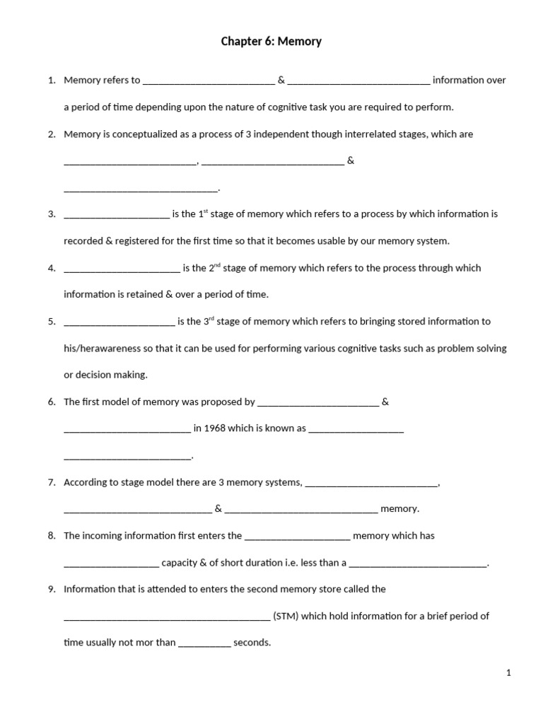 Chapter 6 - Grade 11 - Memory | PDF | Recall (Memory) | Memory
