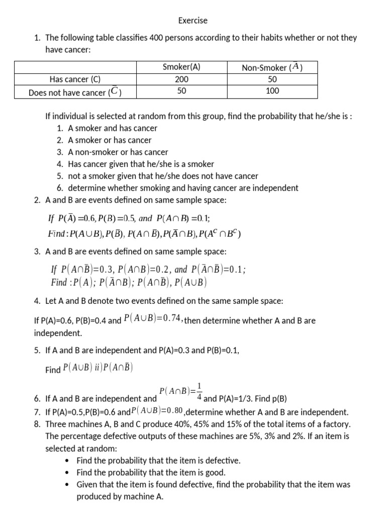 Probability and Statistics Exercises | PDF