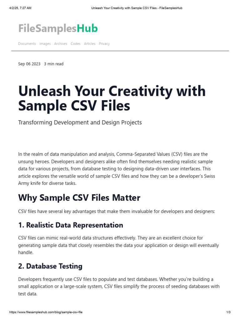 Unleash Your Creativity With Sample CSV Files | PDF | Comma Separated Values | Databases