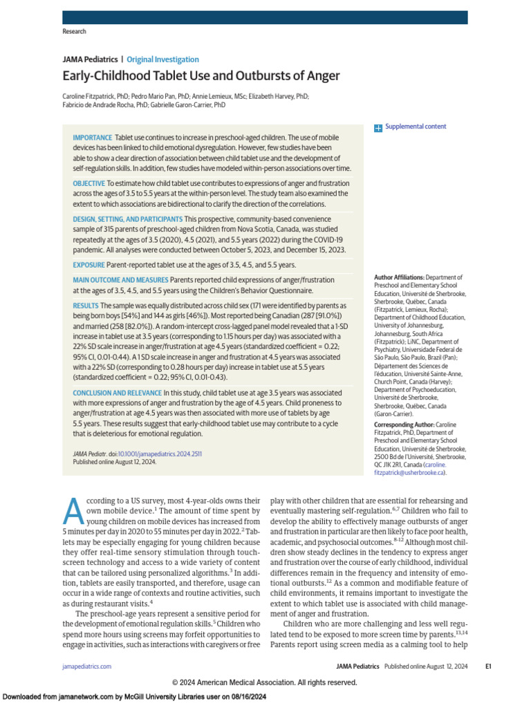 Fitzpatrick, Lemieux, de Andrade Rocha, F., & Garon-Carrier, G. (2024 ...