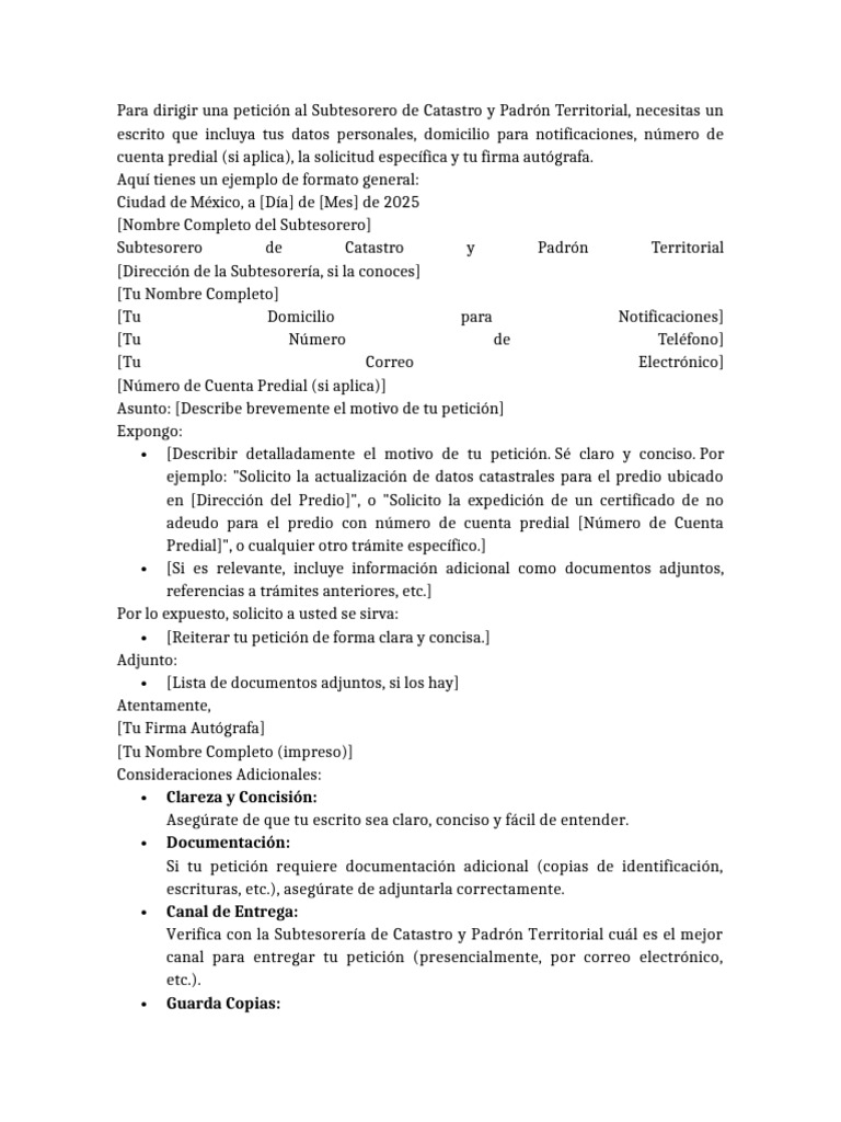 Escrito para Subtesorería de Catastro 2025 | PDF