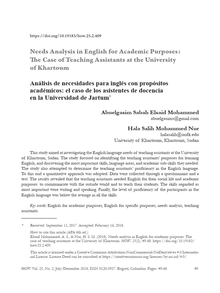 Needs Analysis for English Teaching Assistants | PDF | Learning ...