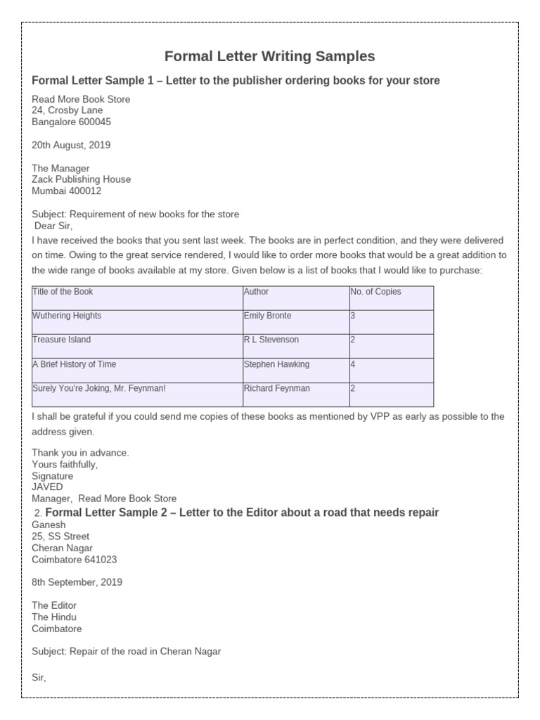 Formal Letter Writing Samples | PDF