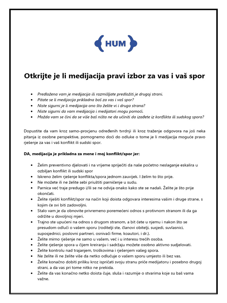 Je Li Medijacija Pravi Izbor Za Vas | PDF