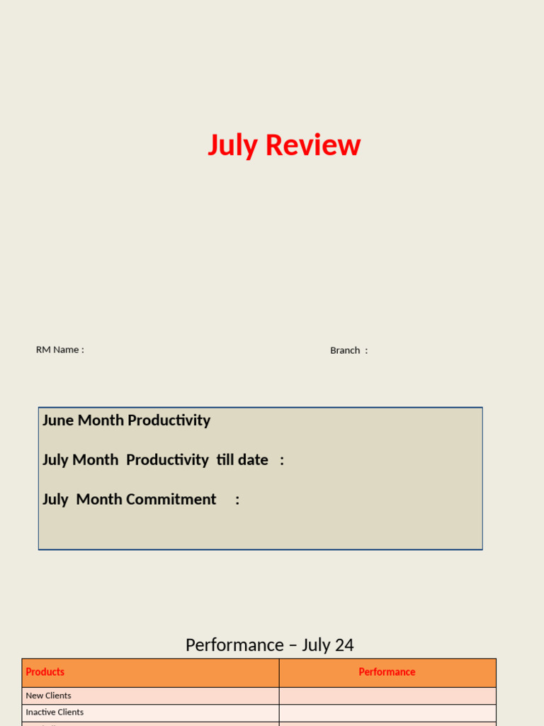 July Productivity and Performance Review | PDF