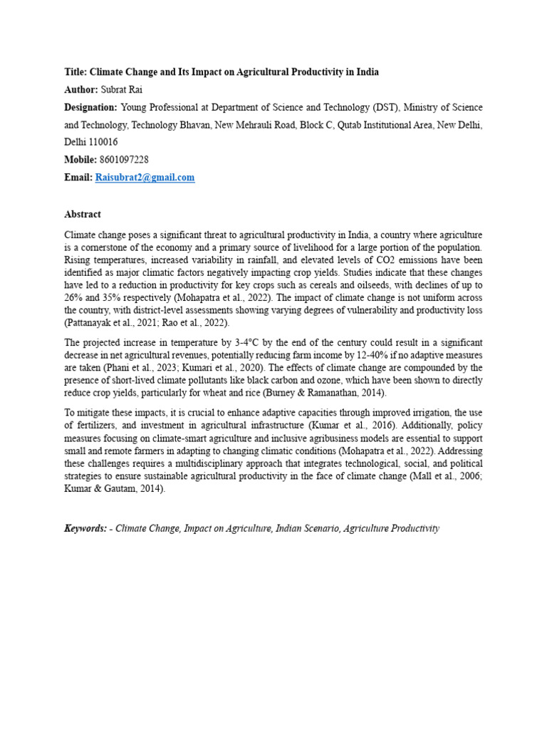 Article - Assignment - Subrat Rai - 24.01.25 | PDF | Climate Change | Agriculture