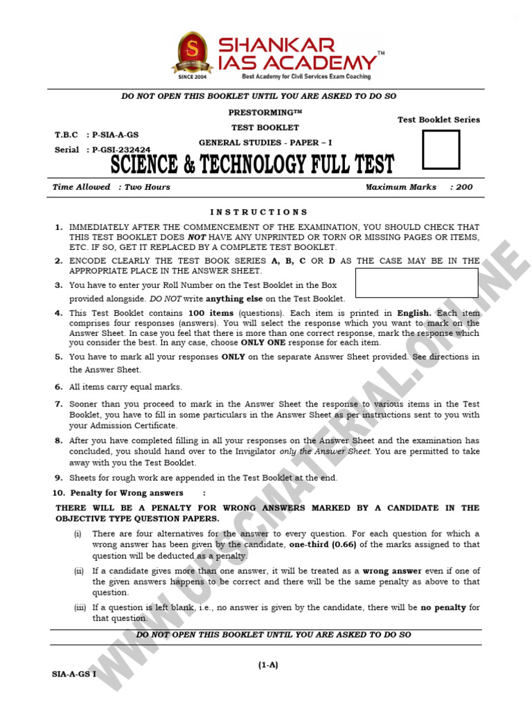 Shankar Ias 24 Science and Technology Full Test | PDF | Virus | Sun