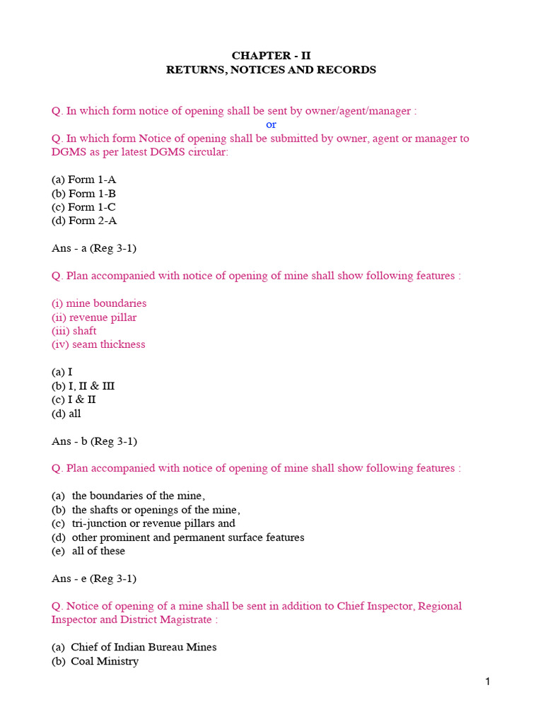 (Chapter - Ii) CMR 2017 MCQ | PDF | Mining | Coal Mining