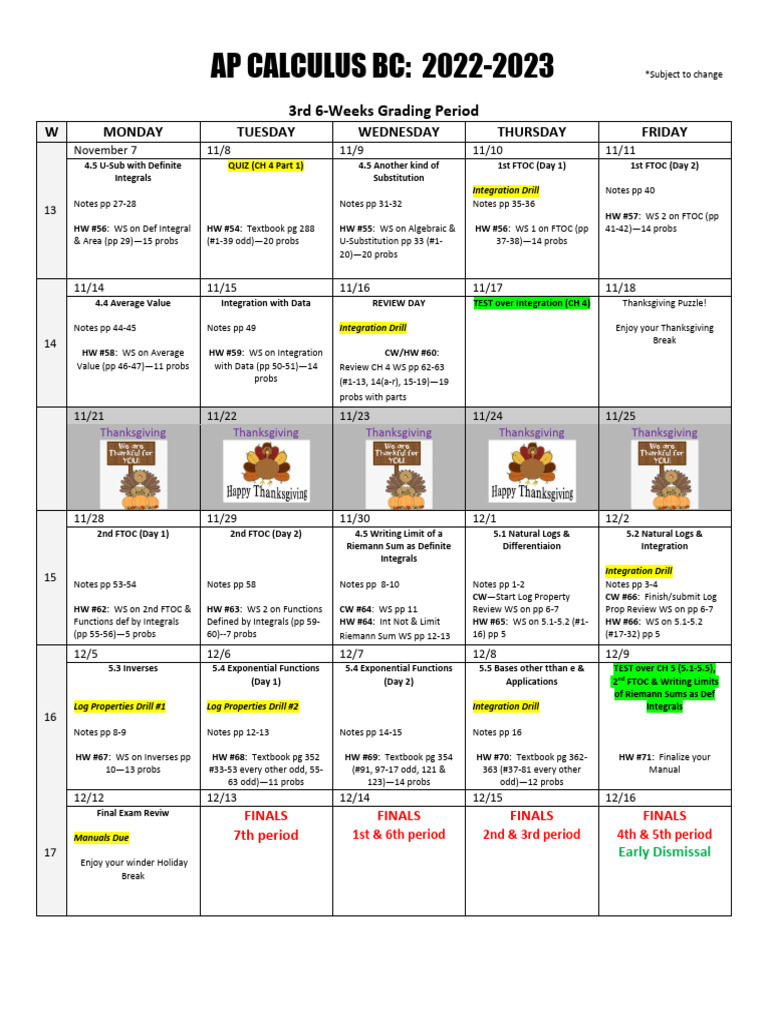 3rd Grading Period BC Calc 2022-2023 | PDF | Integral | Logarithm