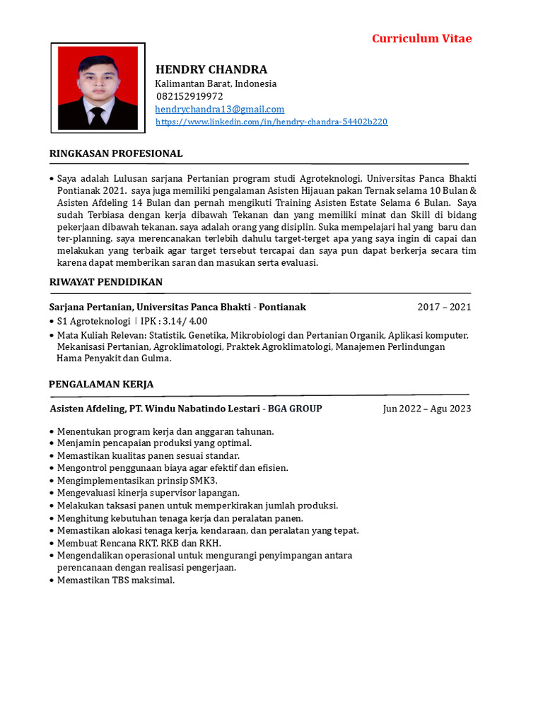 CV Hendry Chandra | PDF