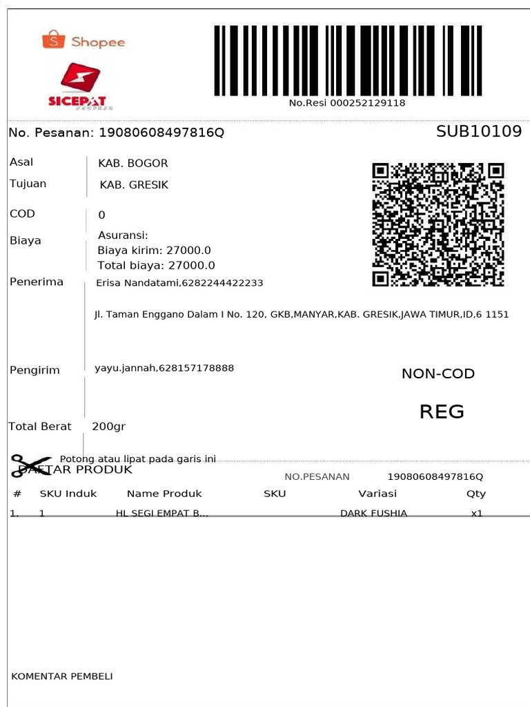 Contoh Resi | PDF