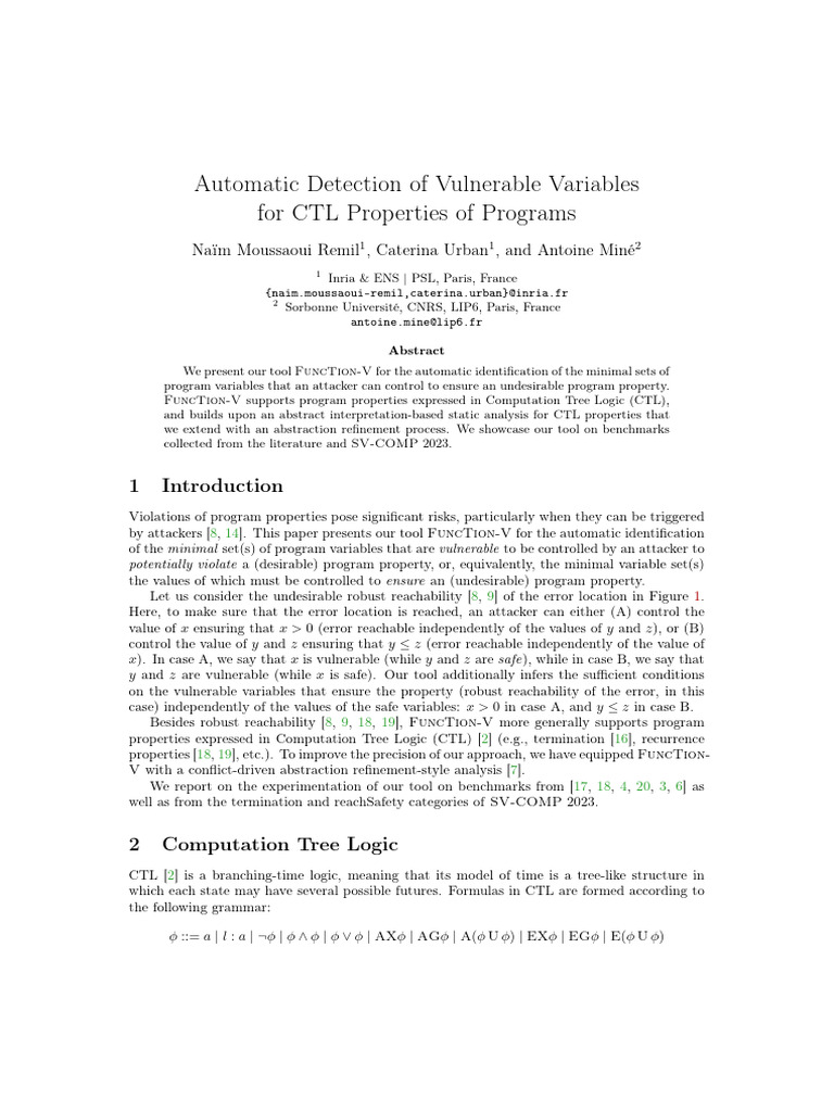 Automatic Detection of Vulnerable Variables For CTL Properties of Programs | PDF | Function ...