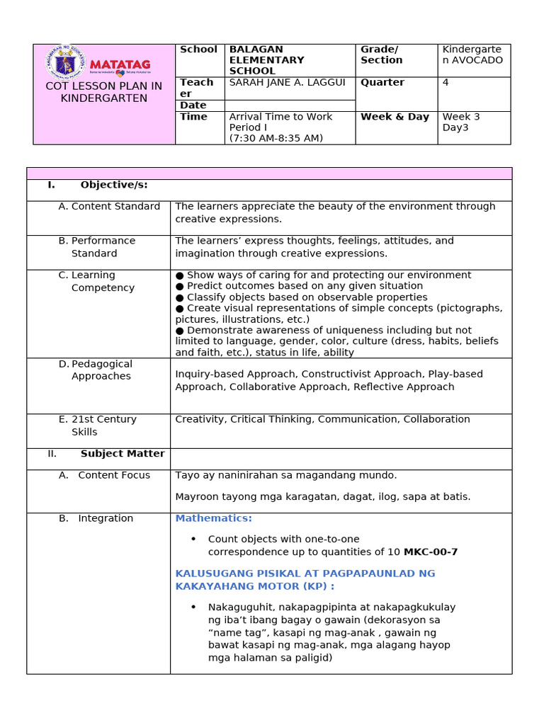 Sarah - Q4 Cot Lesson Plan - Week 2 | PDF