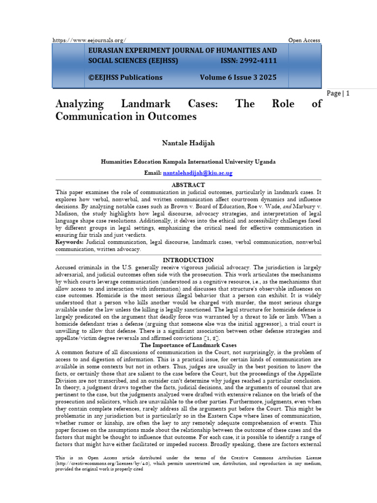 Analyzing Landmark Cases: The Role of Communication in Outcomes (WWW ...