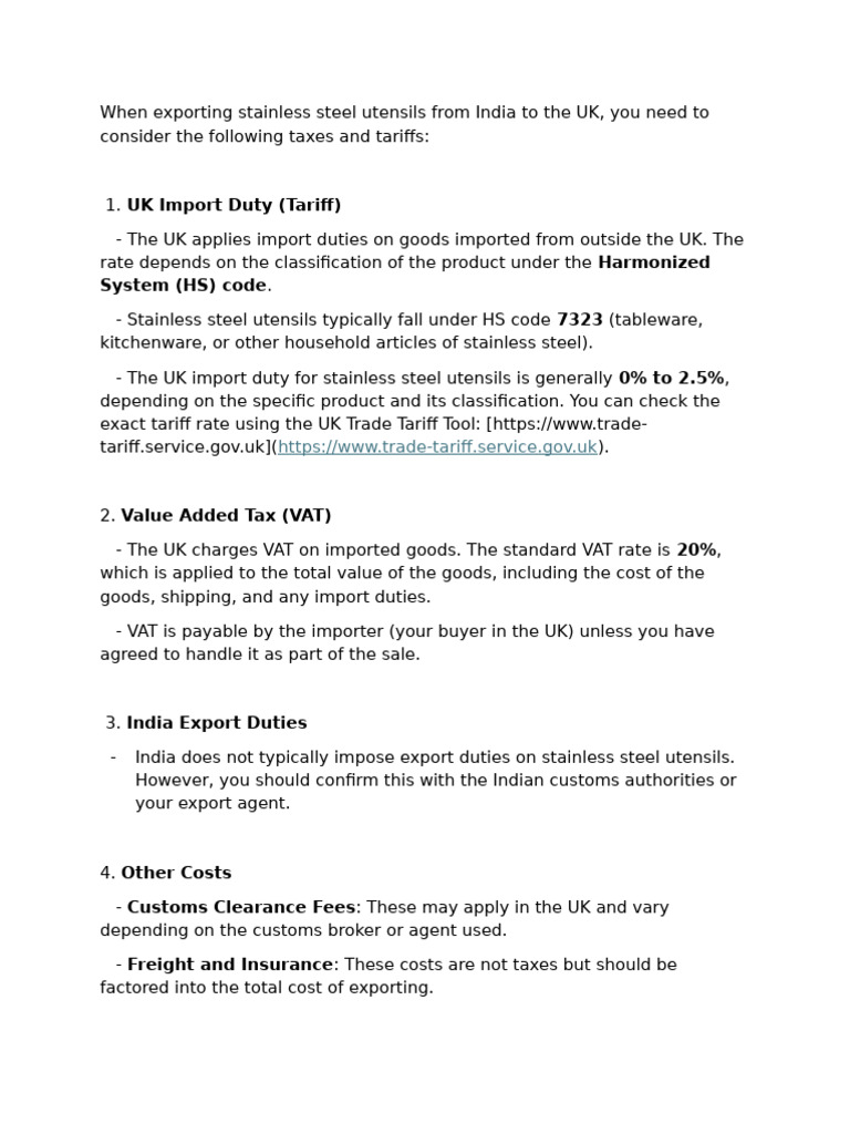 UK Tariff | PDF