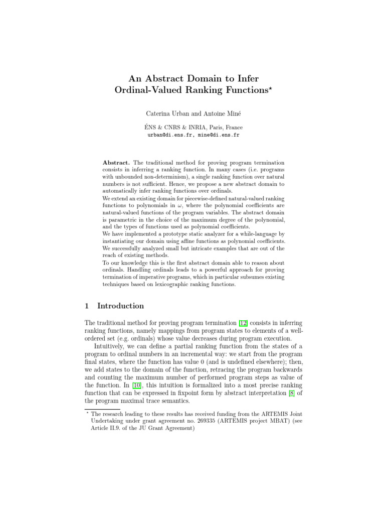 An Abstract Domain To Infer Ordinal-Valued Ranking Functions | PDF ...