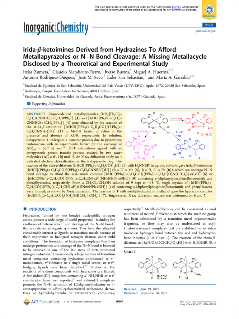 Zumeta Et Al 2016 Irida β Ketoimines Derived From Hydrazines to Afford ...