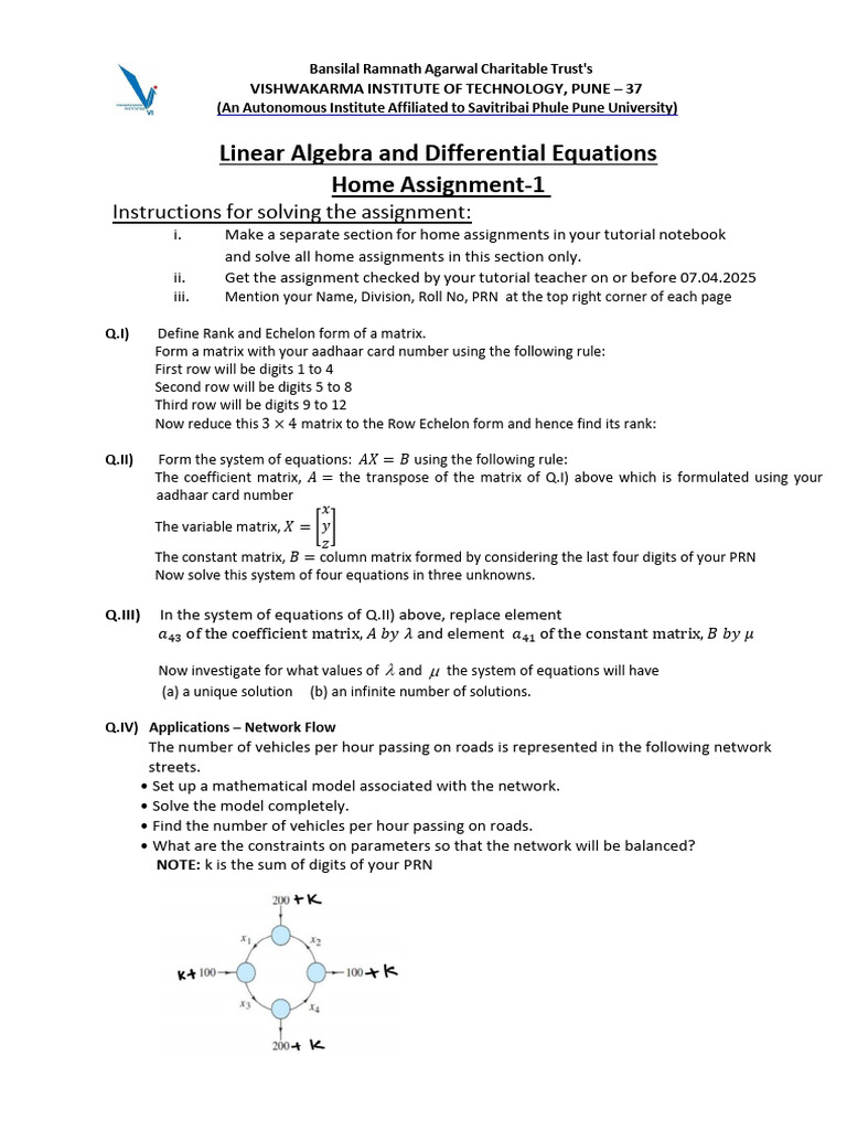 Linear Algebra Assignment Guide | PDF