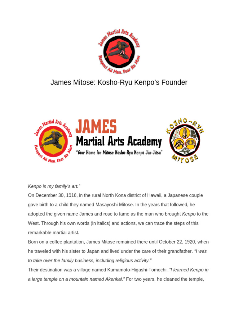 James Mitose - Kosho-Ryu Kenpo's Founder | PDF | Jujutsu | Brazilian ...