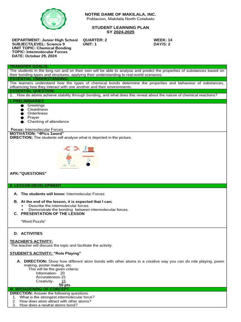 Science 9 Lp-Chemical Bonding | PDF | Intermolecular Force | Chemical Bond