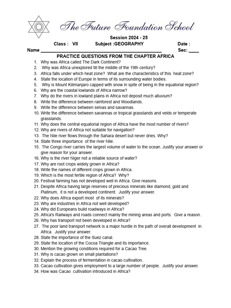 Geography Practice Questions: Africa | PDF | Africa | Cocoa Bean